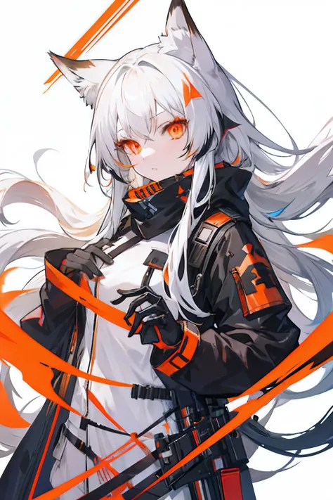 white hair、Orange Eyes、Fox ear hood、ember、parka - SeaArt AI