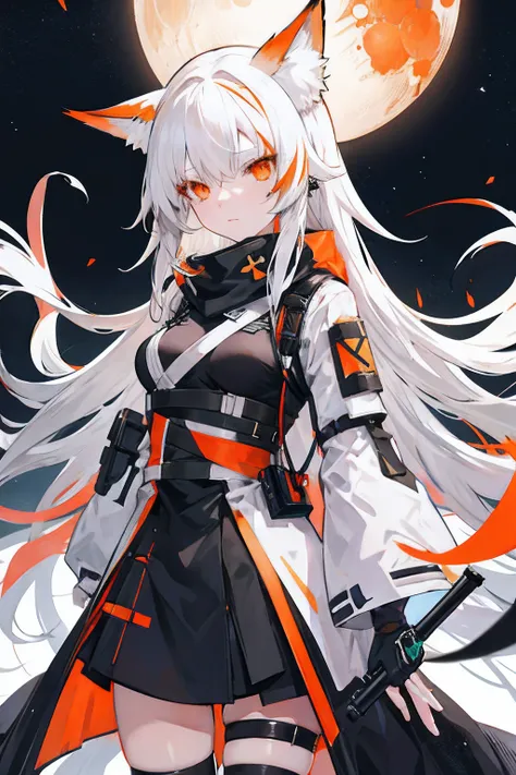 white hair、Orange Eyes、Fox ear hood、ember、parka - SeaArt AI