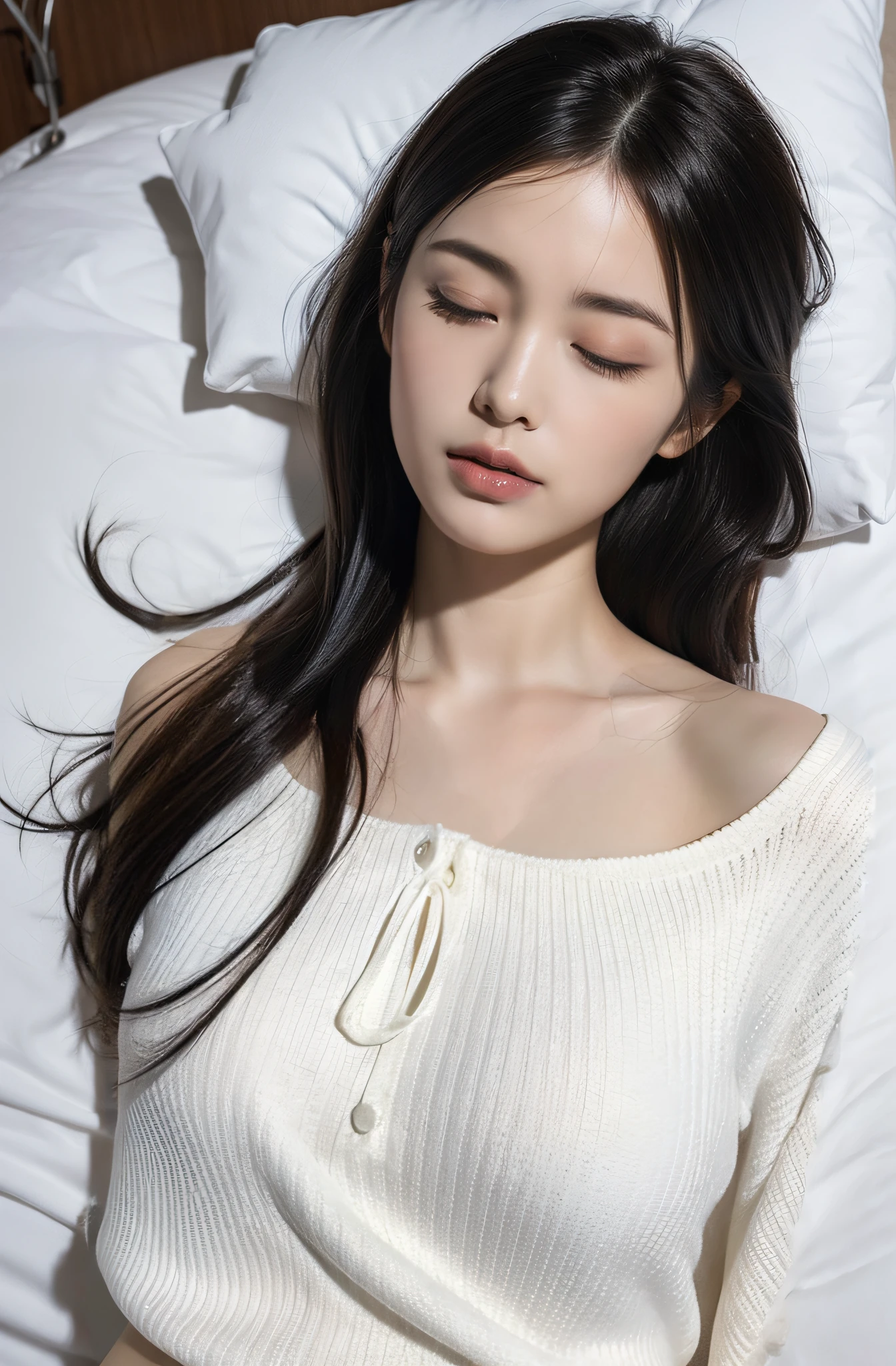 A Woman Laying On A Bed With Her Eyes Closed Seaart Ai
