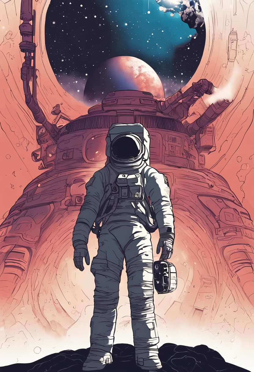 An astronaut standing in front of a space station with a planet in the background - SeaArt AI