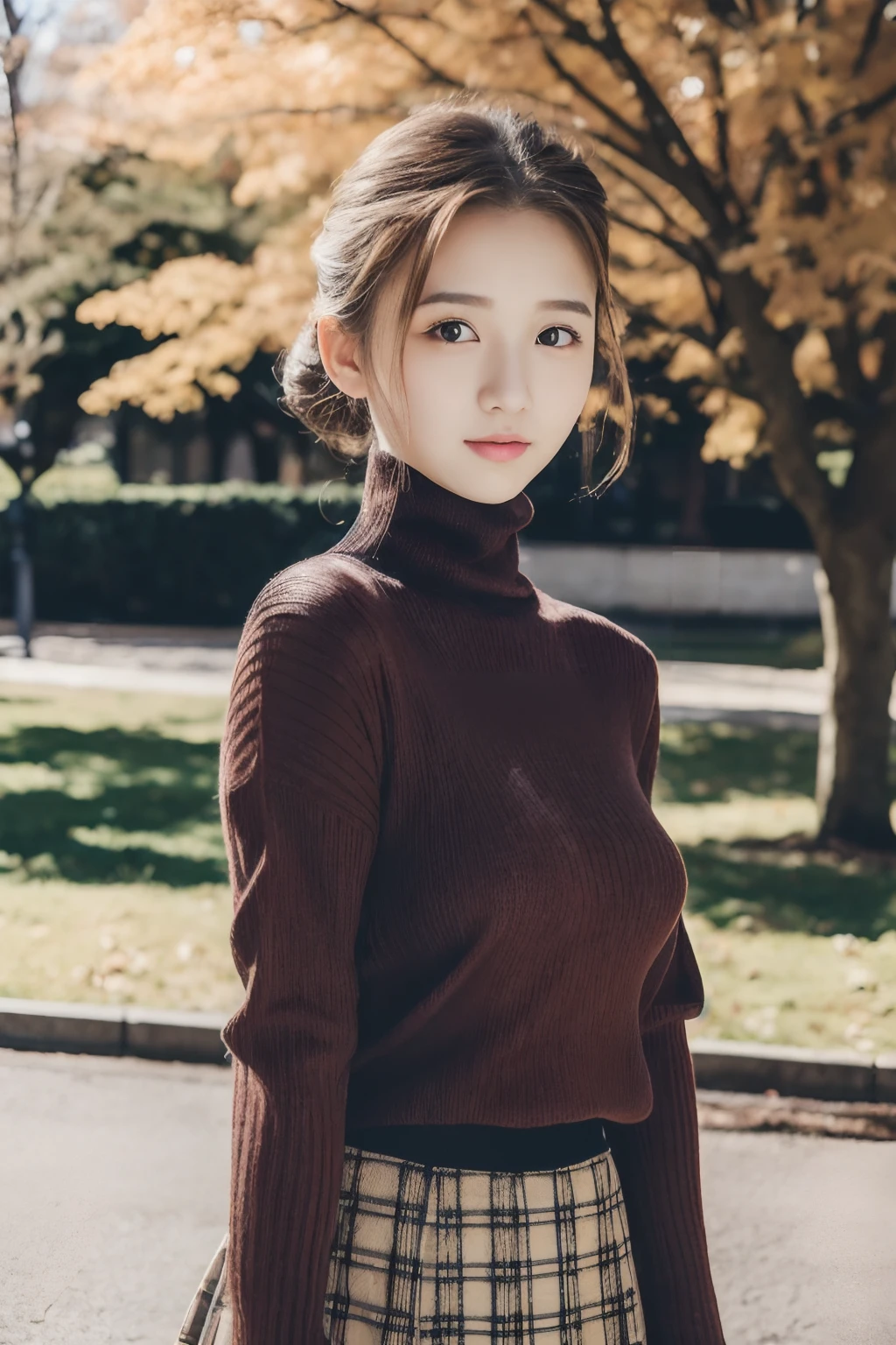 중간 숄더 길이12 Updo 카라멜 헤어 테이블 탑11최고의 품질 Raw 사진 아름다운 14 세 일본 소녀 Seaart Ai