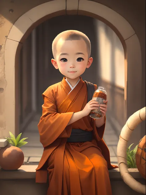 A little monk with fleshy cheeks - SeaArt AI