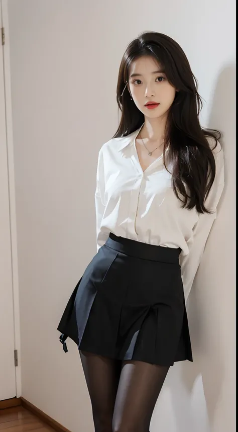 arafed asian woman in a white shirt and black skirt posing for a picture, jaeyeon nam, gorgeous ...