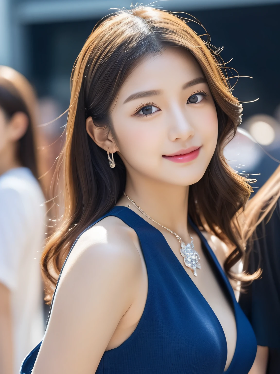 A woman in a blue dress posing for a picture - SeaArt AI