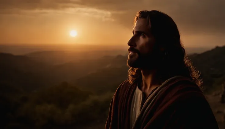 Jesus rezando no monte das oliveiras, Looking Up The Sky, noite, luz do ...