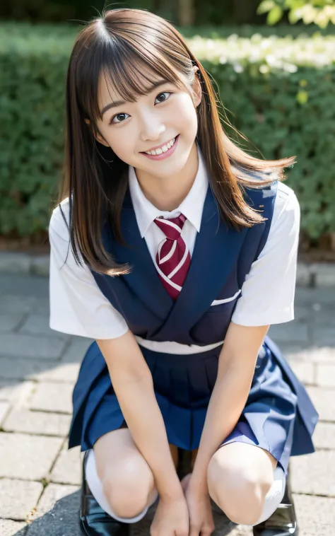 japanese beauty girl, (Skirt lifting), ((Show panties)), looking in camera, Angle from below ...