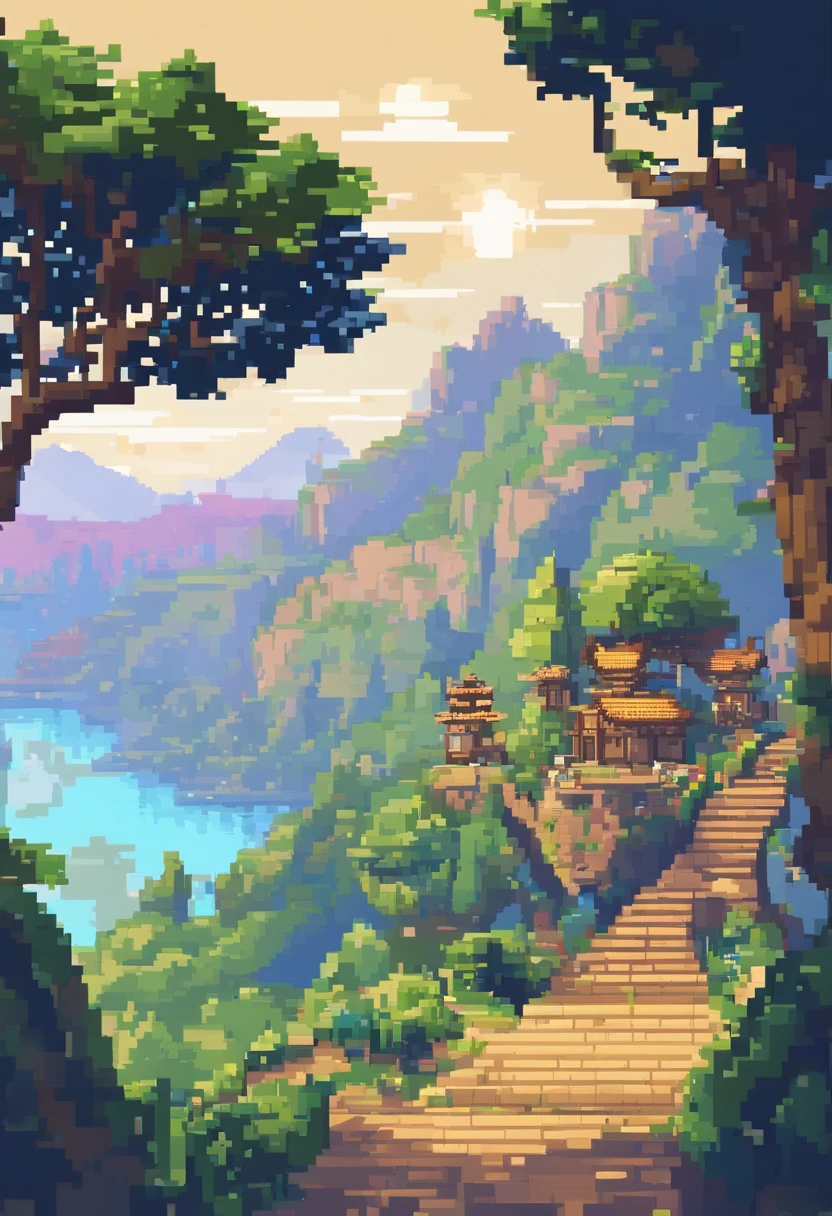 Genshin Pixel Art Tourism destination landscape. Morning. 3D pixel art 4K wallpaper. Incredible ...