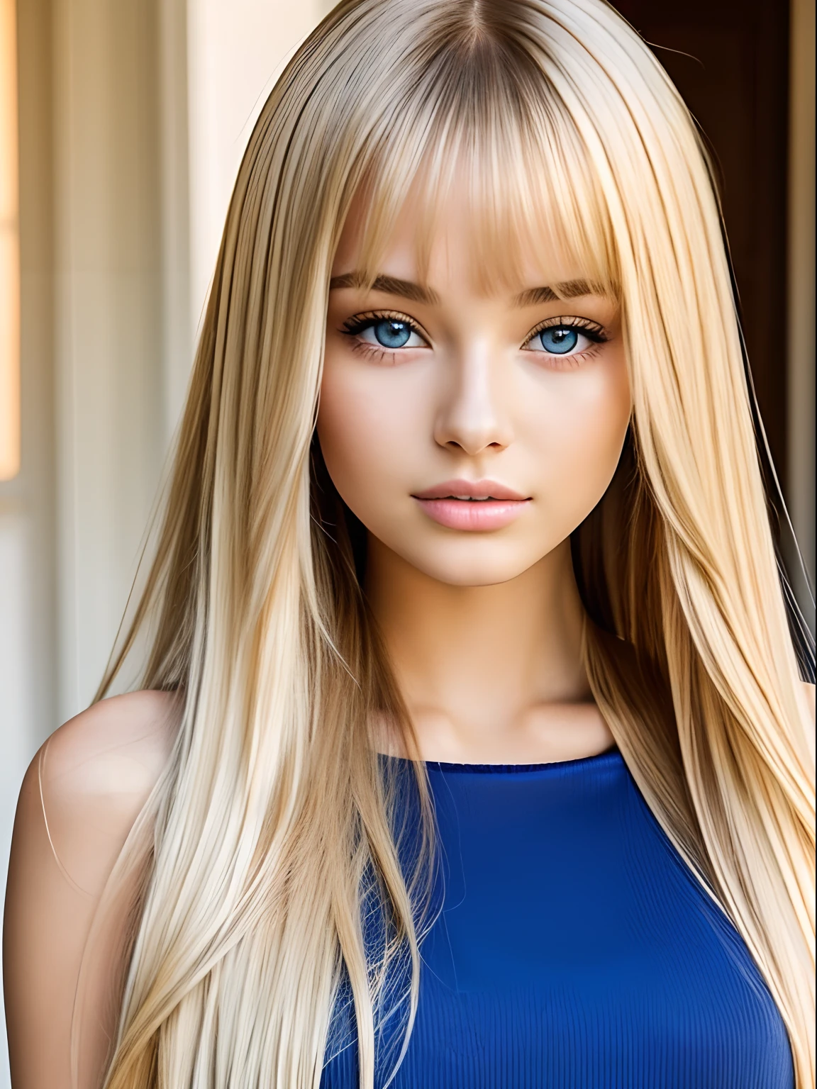 Woman With Super Long Blonde Silky Straight Hair And Blue Eyes Is Taking Pictures Gorgeous