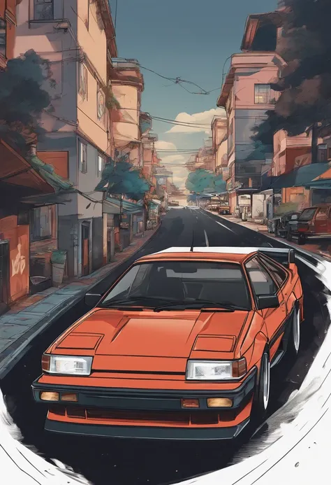 ar of a perfect toyota ae86 drifting from up view In the style of 90's ...
