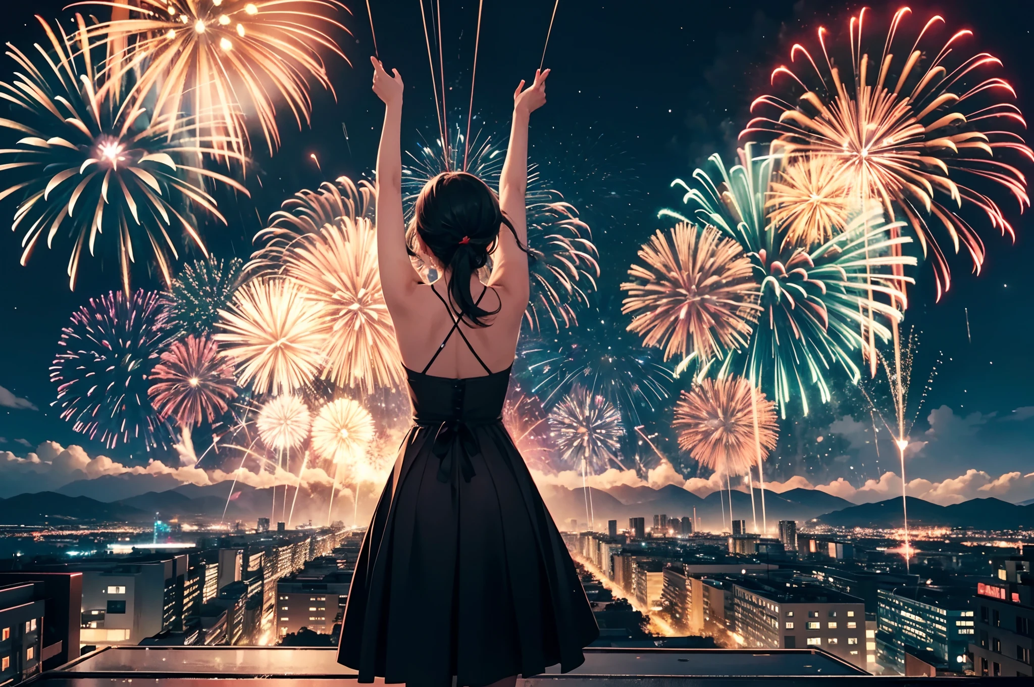 best quality,ultra-detailed,brilliant fireworks,bursts of colorful ...