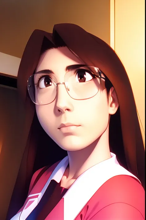 Koyomi mizuhara, brown hair, long hair, glasses, portait - SeaArt AI