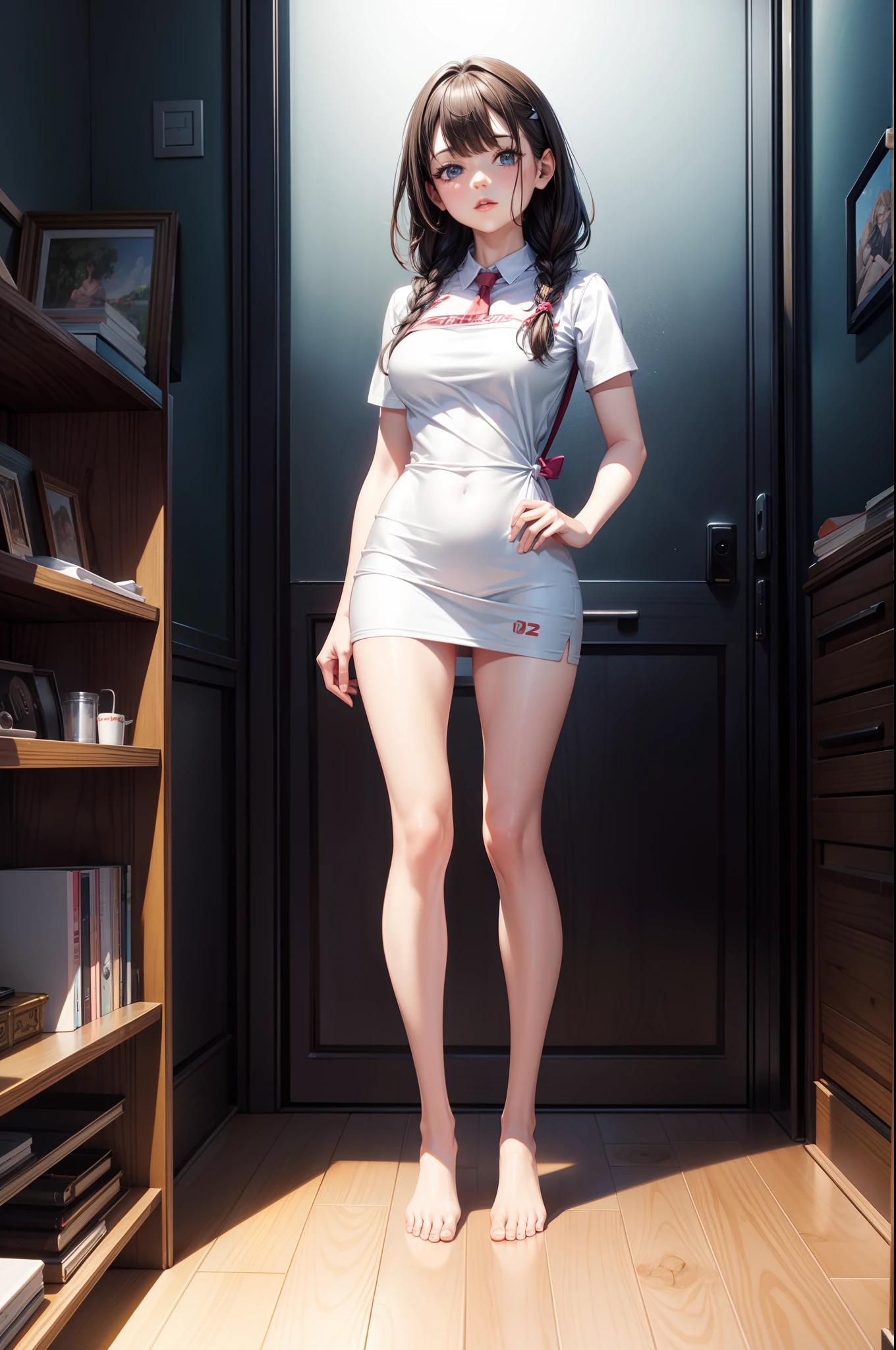 Arafed woman in a short dress standing in a doorway - SeaArt AI