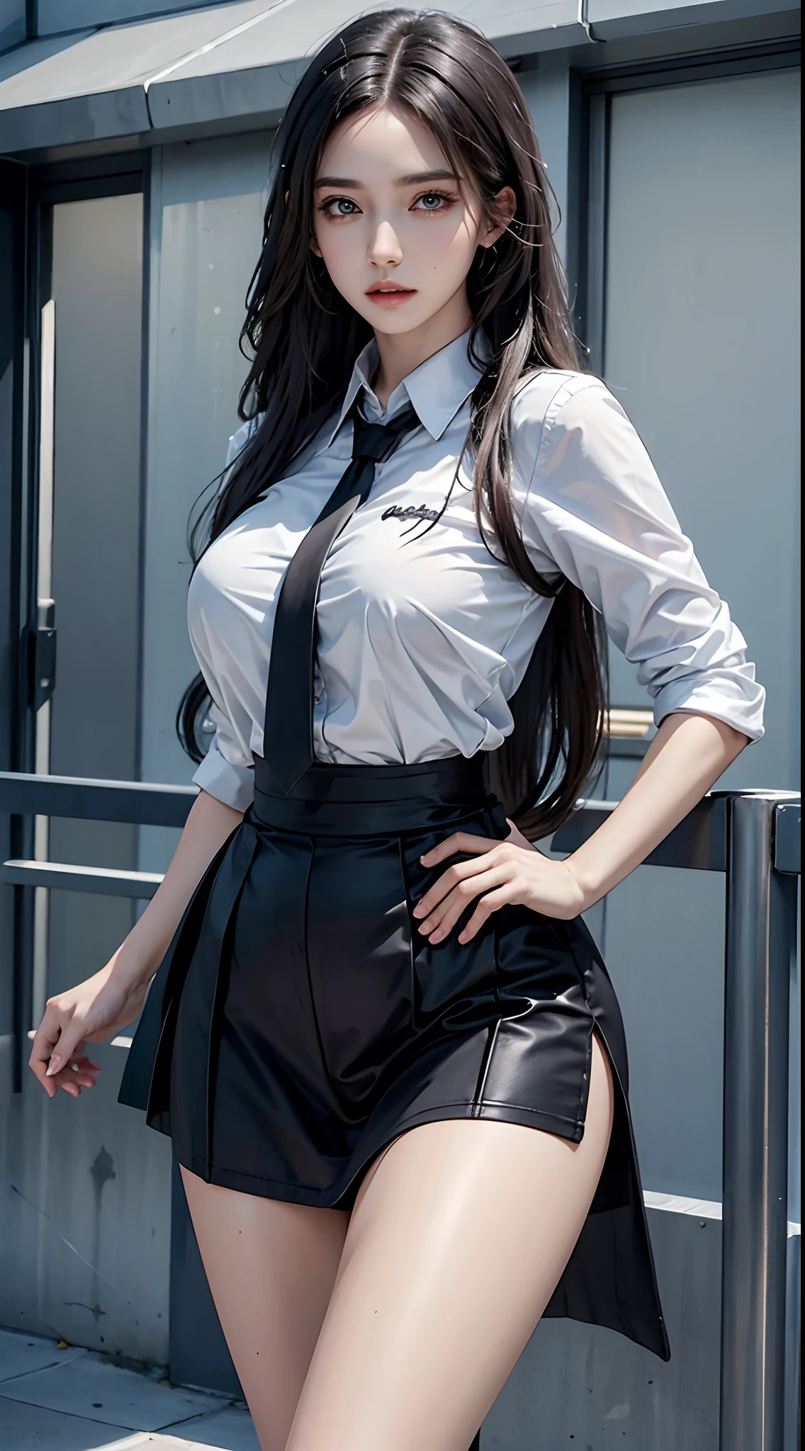 Araffe asian woman in a short skirt and shirt posing for a picture - SeaArt AI