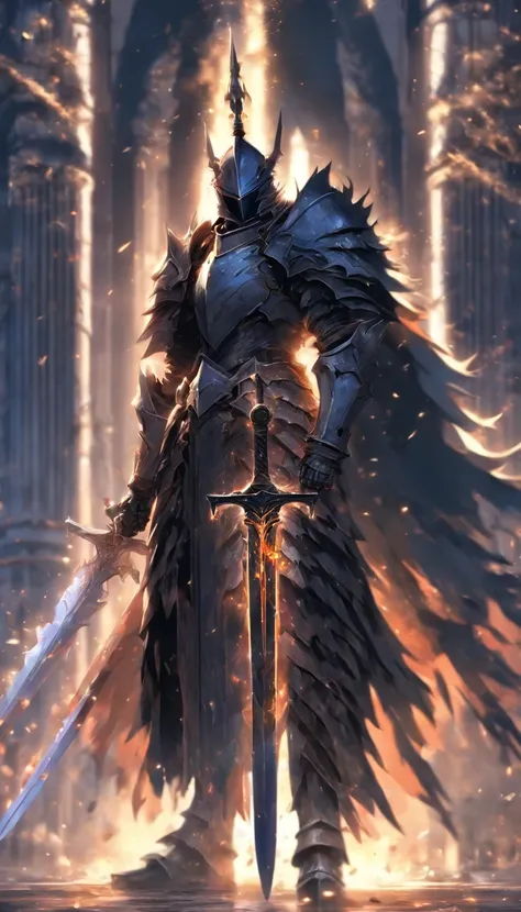 anime character with sword standing in front of a building, fallen ...