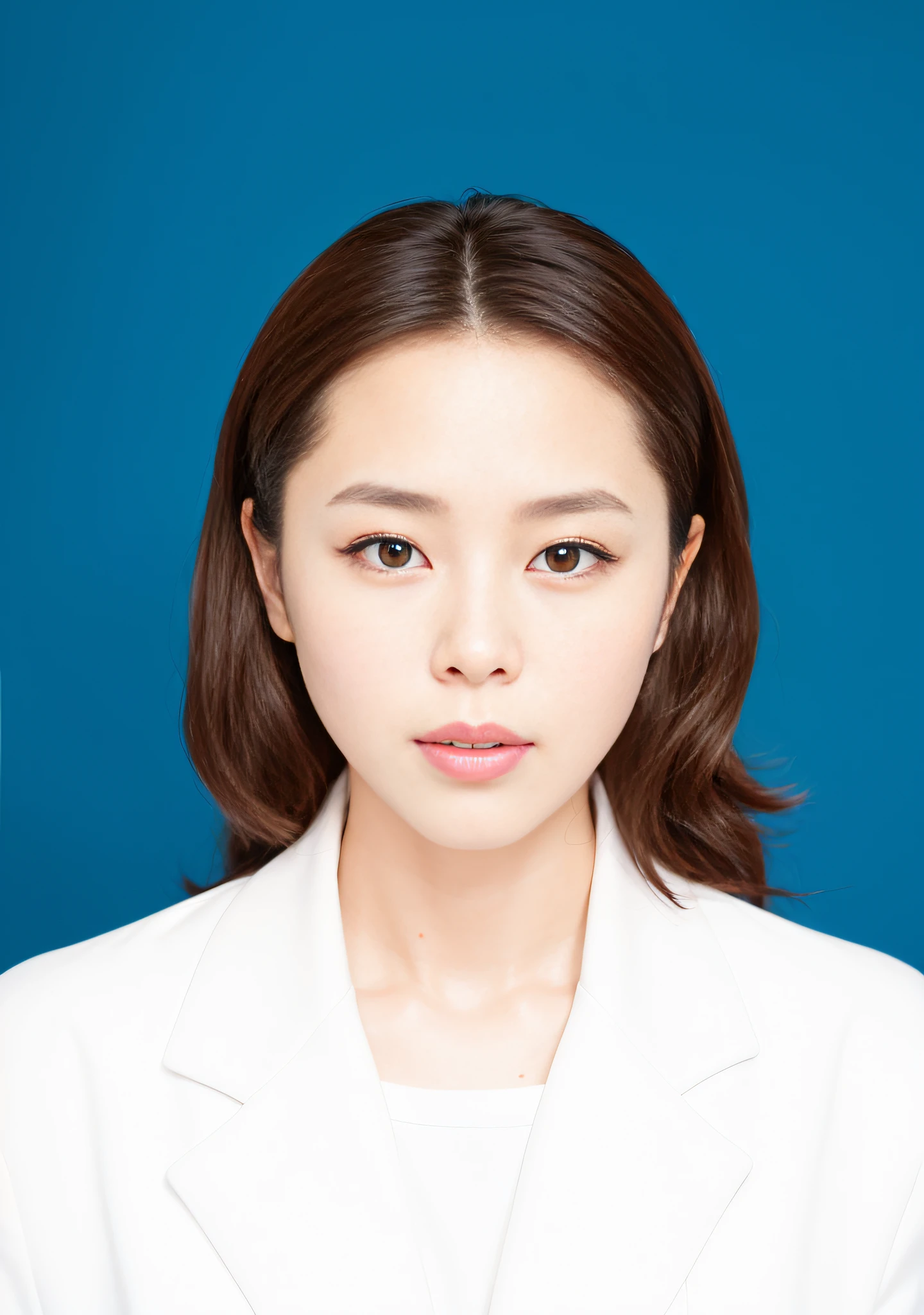 白いジャケットと白いシャツを着た女性が写真を撮るためにポーズをとっている Seaart Ai