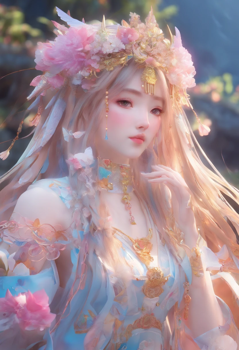 ドレスを着て花冠をかぶった長い髪の女性 Seaart Ai