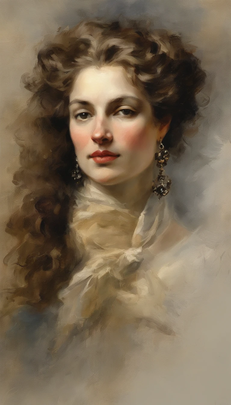 A painting of a woman with long hair wearing a white dress - SeaArt AI