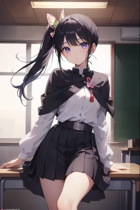 Kanaotsu Yuri, Kanao Tsuyuri, Black hair, butterfly, butterfly hair ornament - SeaArt AI