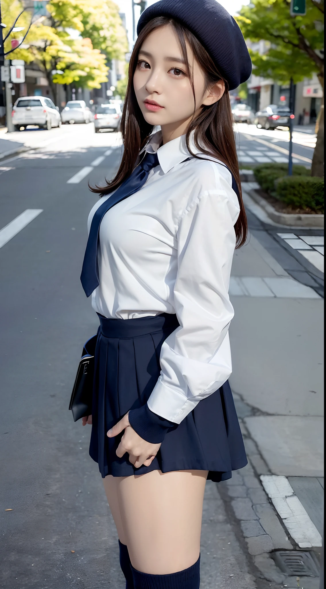 Arafed asian woman in a skirt and hat posing for a picture - SeaArt AI