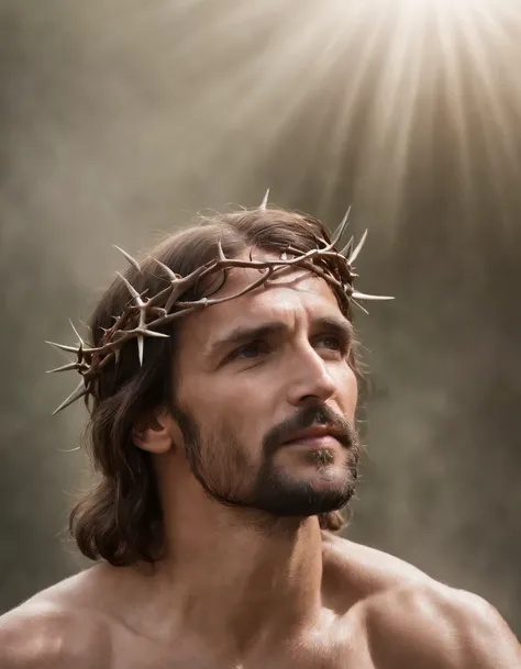 Uma foto fotorrealista capturando Jesus carregando a cruz. ((crown of ...
