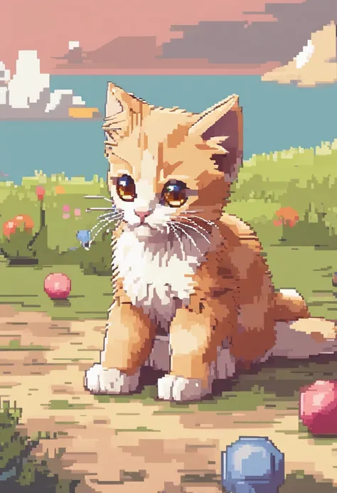 Cute kitten in pixel art,Kittens,Frolicking kitten,3D pixel art 4K ...