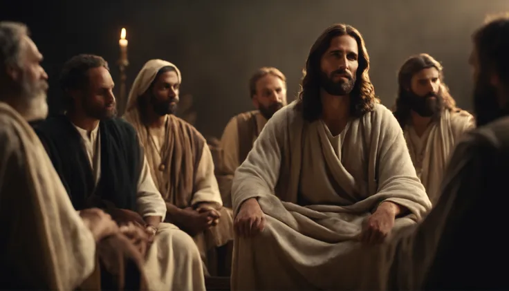 Jesus Christ seated among His disciples speaking of the Beatitudes ...