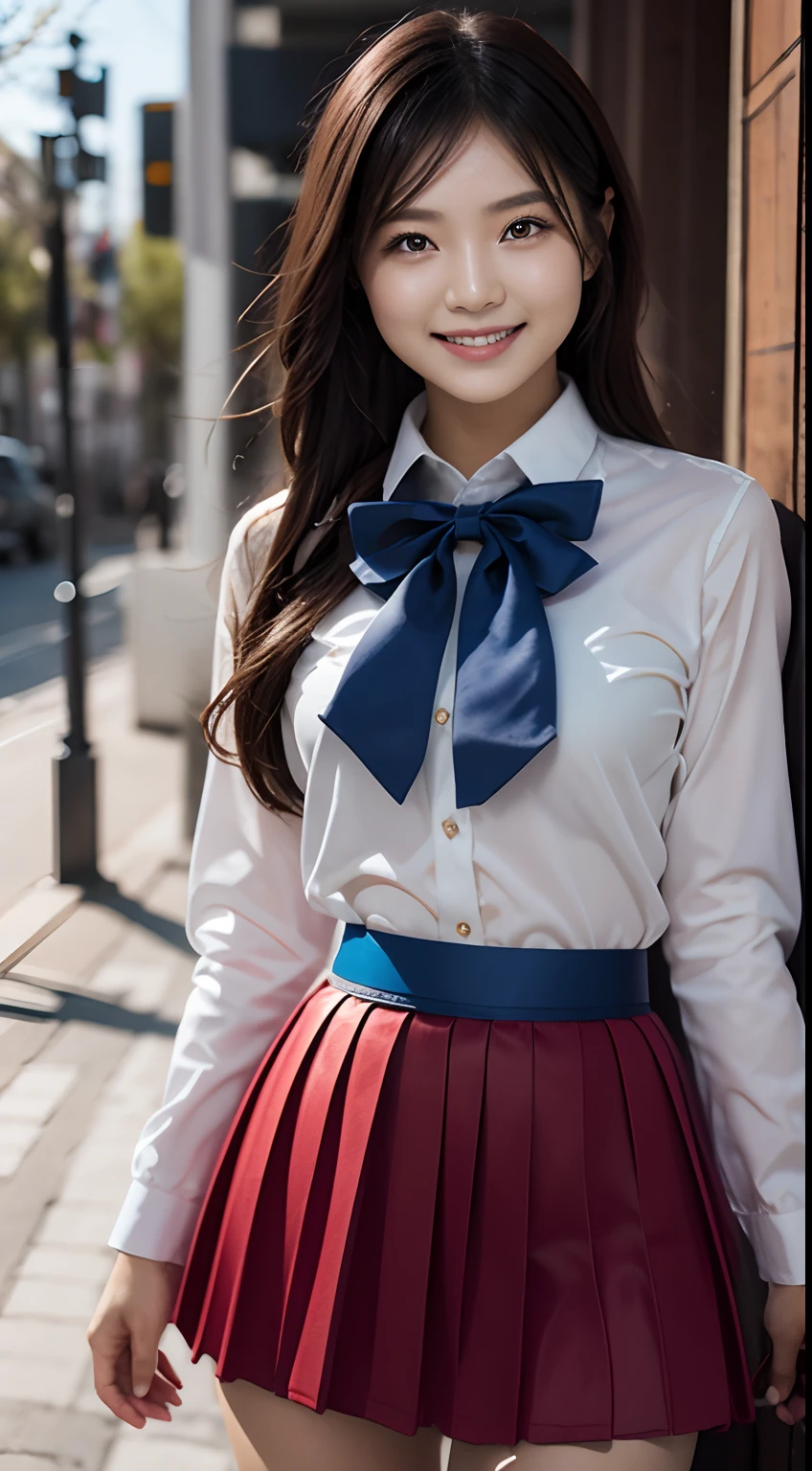 Arafed asian woman in a skirt and a white shirt posing for a picture - SeaArt AI