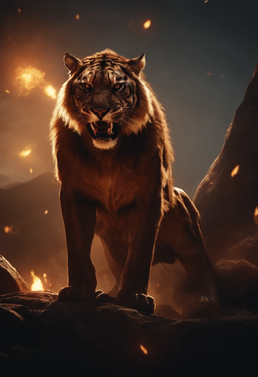 Strange monsters in a fantasy world，sabertooth tiger，Strong limbs ...