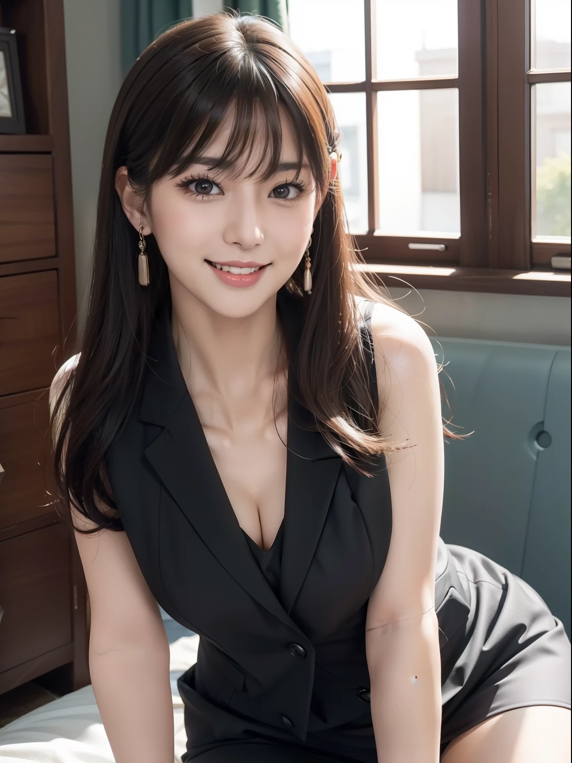 8K、top-quality、超A high resolution、1人の女性、A dark-haired、A smile、Dense face、Official art、8K Picture ...
