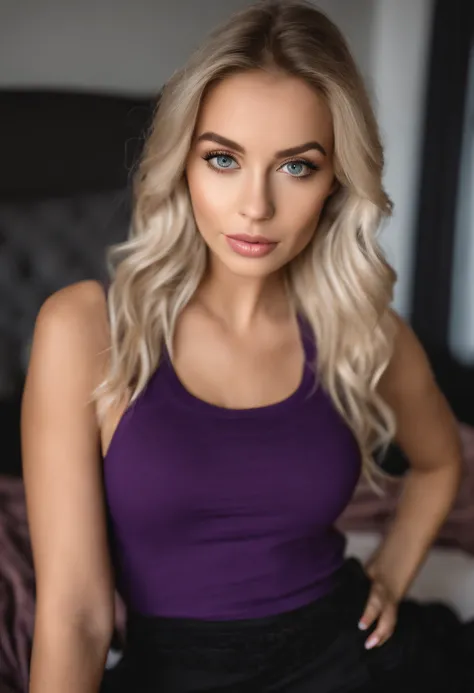 Woman With Matching Tank Top And Panties With Blue Eyes Portrait