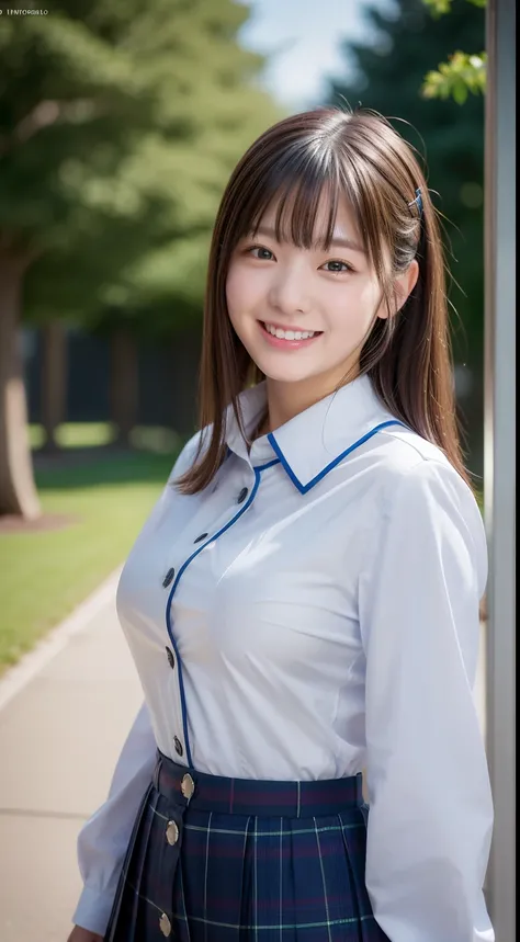 強化された動的遠近法，かわいいかわいい美しい女の子，JK制服，私を見て笑ってください，シンプルなバックガウンド，巨匠たちの作品，高品質，4K解像度，超細かい，細かい陰毛，アキュラ，映画のような ...