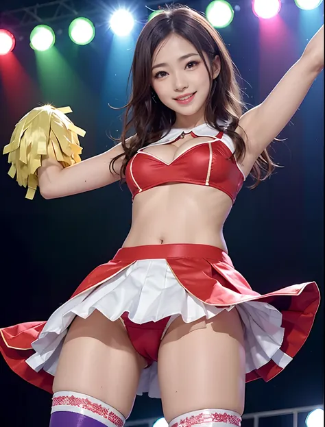 AKB Idol、(Colorful cheering costumeicromini skirt、panties on)、(pantyshot:1.3)、Open your legs ...