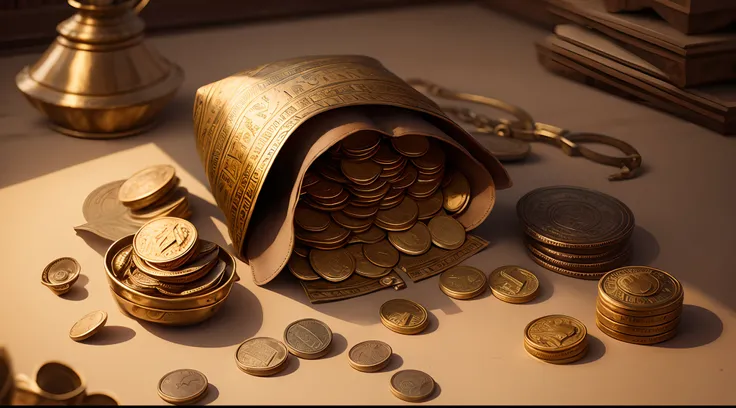 Close-up of the stairs，Coins fell from the stairs, shrouded in a swarm ...