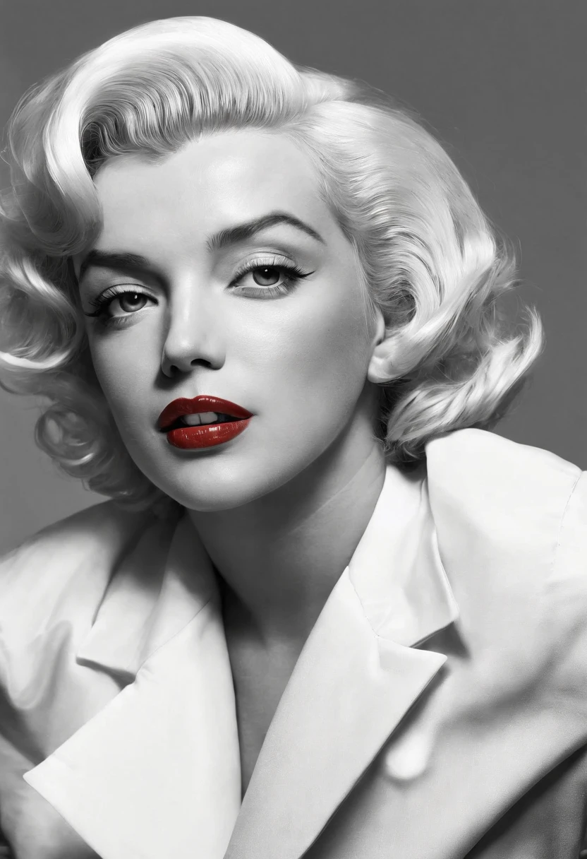 A black and white photo of a woman with a red lipstick - SeaArt AI
