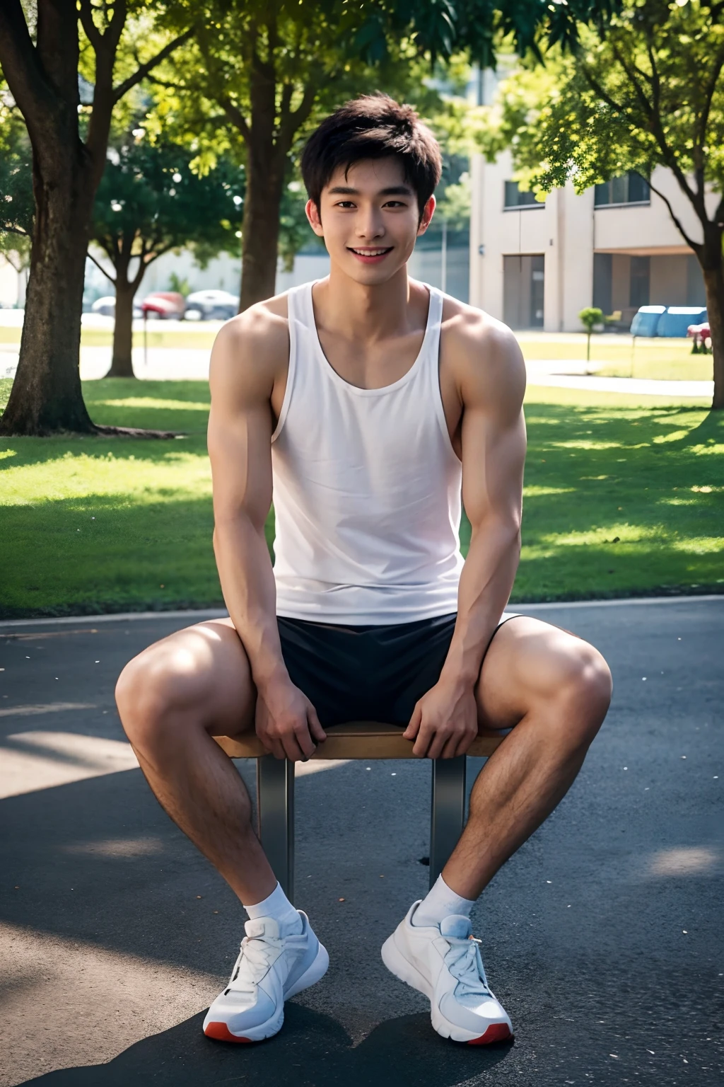 Arafed man sitting on a chair in a park with trees - SeaArt AI