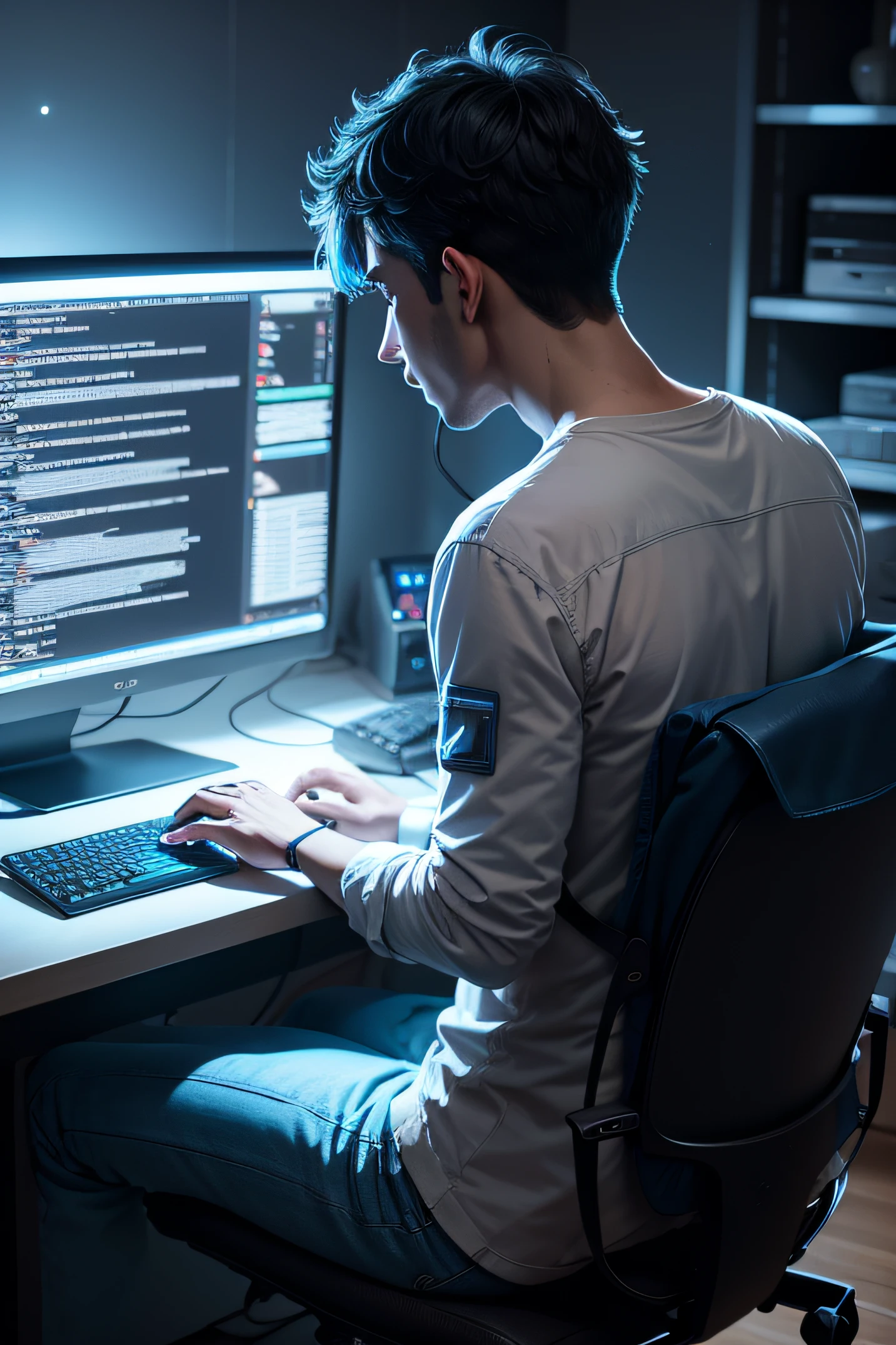 Arafed man sitting at a desk with a laptop and a computer monitor - SeaArt AI