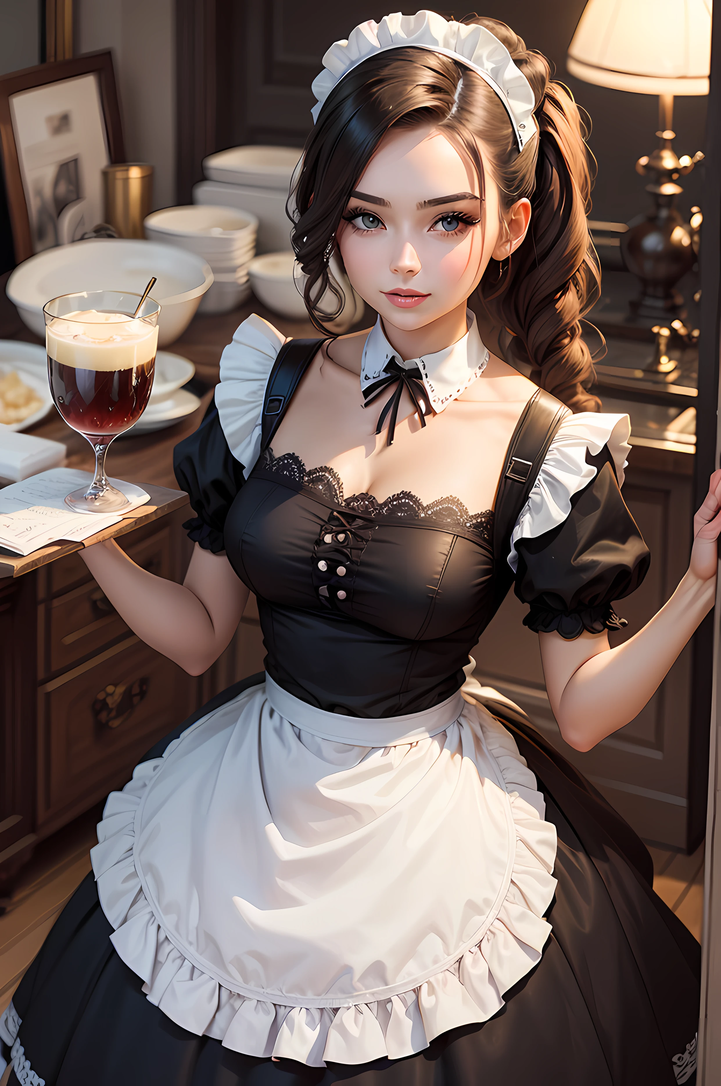 A beautiful woman, ((maid))) - SeaArt AI