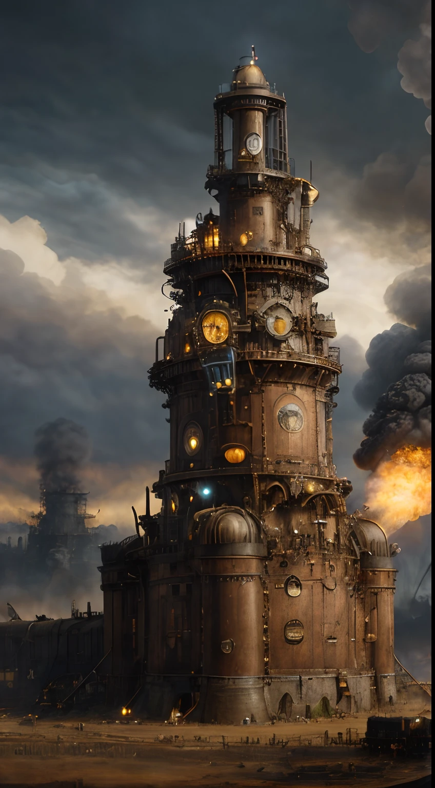 There is a large tower with a clock on it in the middle of a field - SeaArt AI