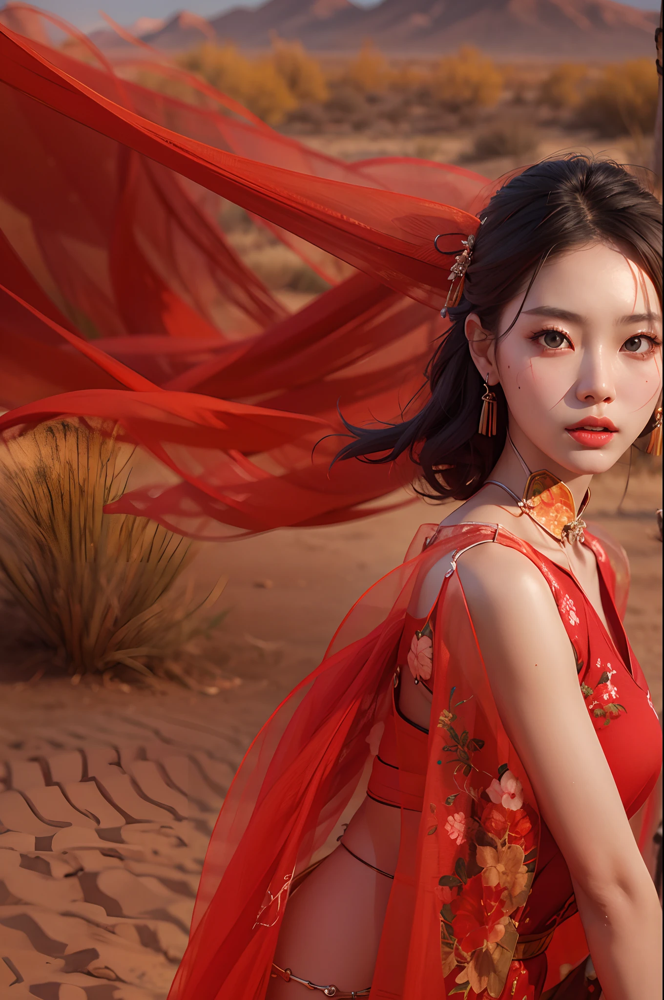 Araffe woman in a red dress with a red scarf - SeaArt AI