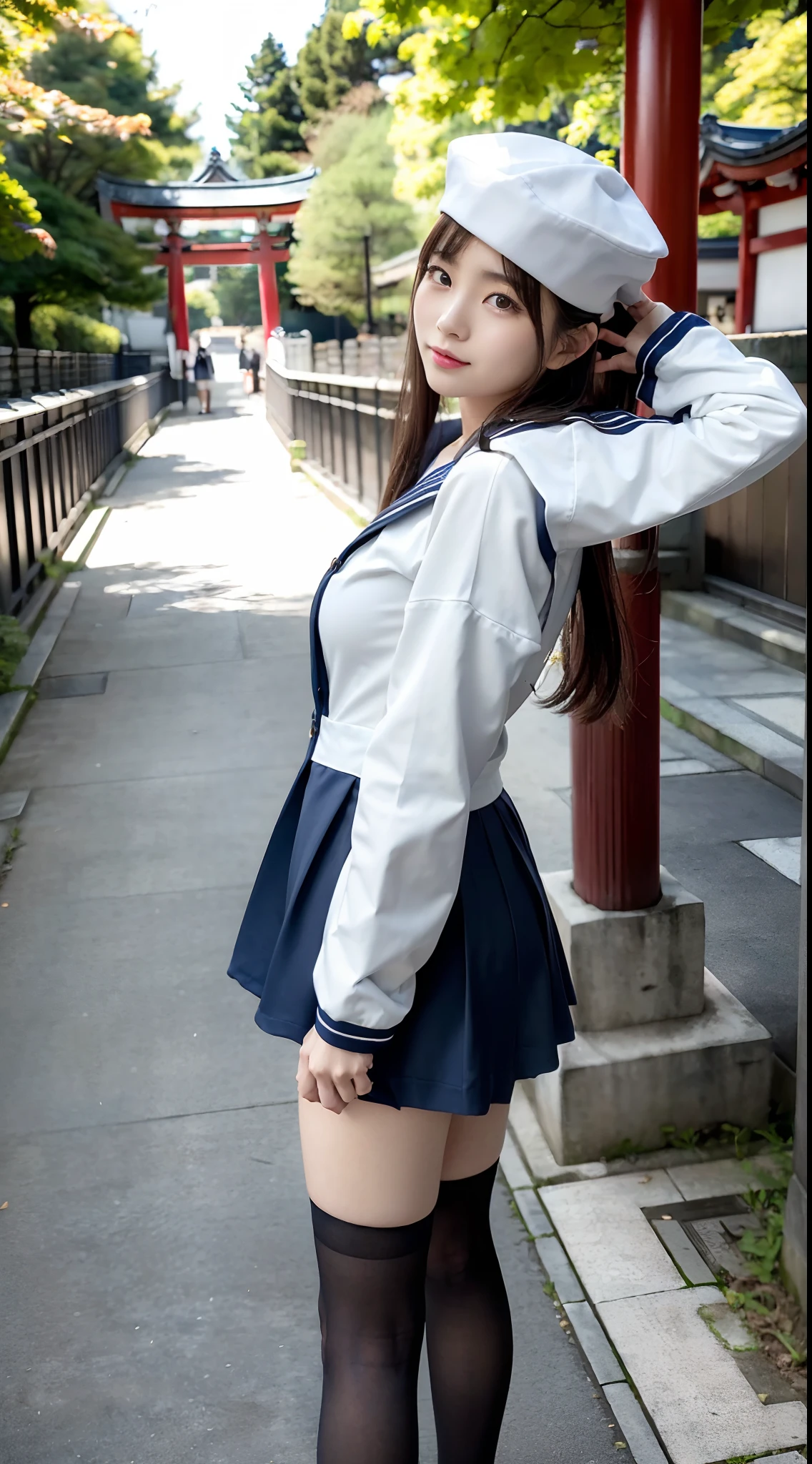 Arafed asian woman in a sailor outfit posing for a picture - SeaArt AI