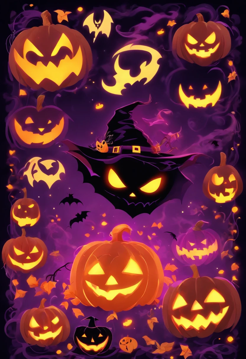 Halloween Elements, Digital Art: Black bat, Spooky pumpkin ghost ...