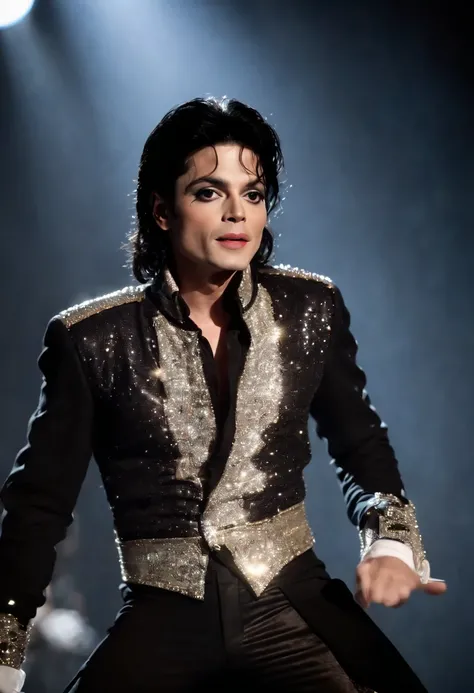 Michael jackson，Wearing a sequin dance costume，Shiny microphone，Space ...