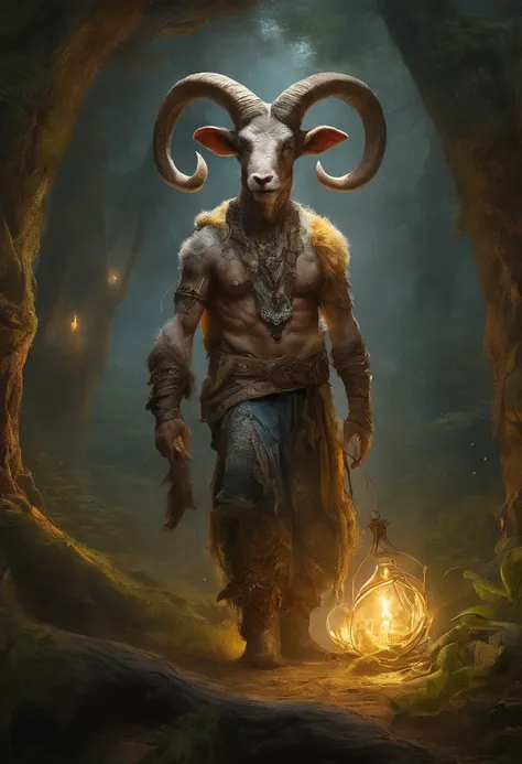 Satyr portrait. Portrait of horned and furred satyr skulking in the ...