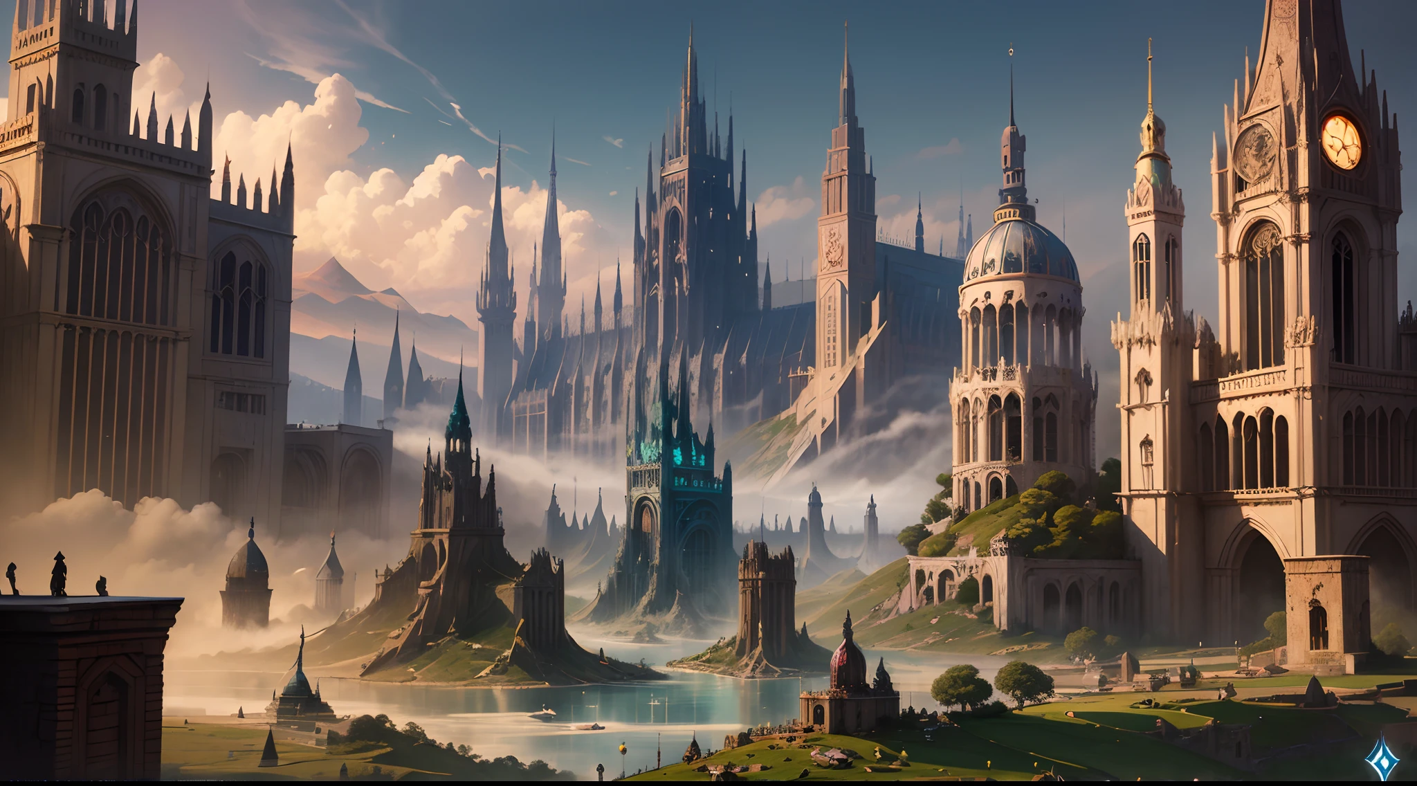 Arafed castle in the middle of a city with a clock tower - SeaArt AI