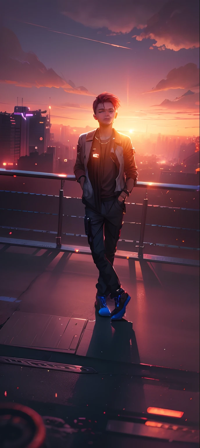 Arafed man on a skateboard on a bridge at sunset - SeaArt AI