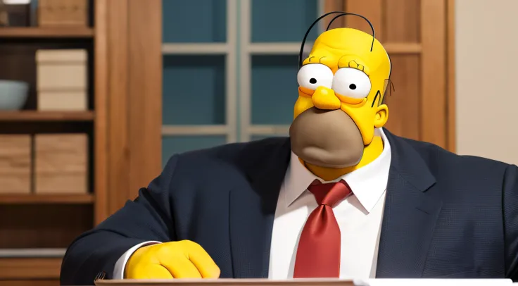 Muscular Homer Simpson working as a designer, wearing suit - SeaArt AI