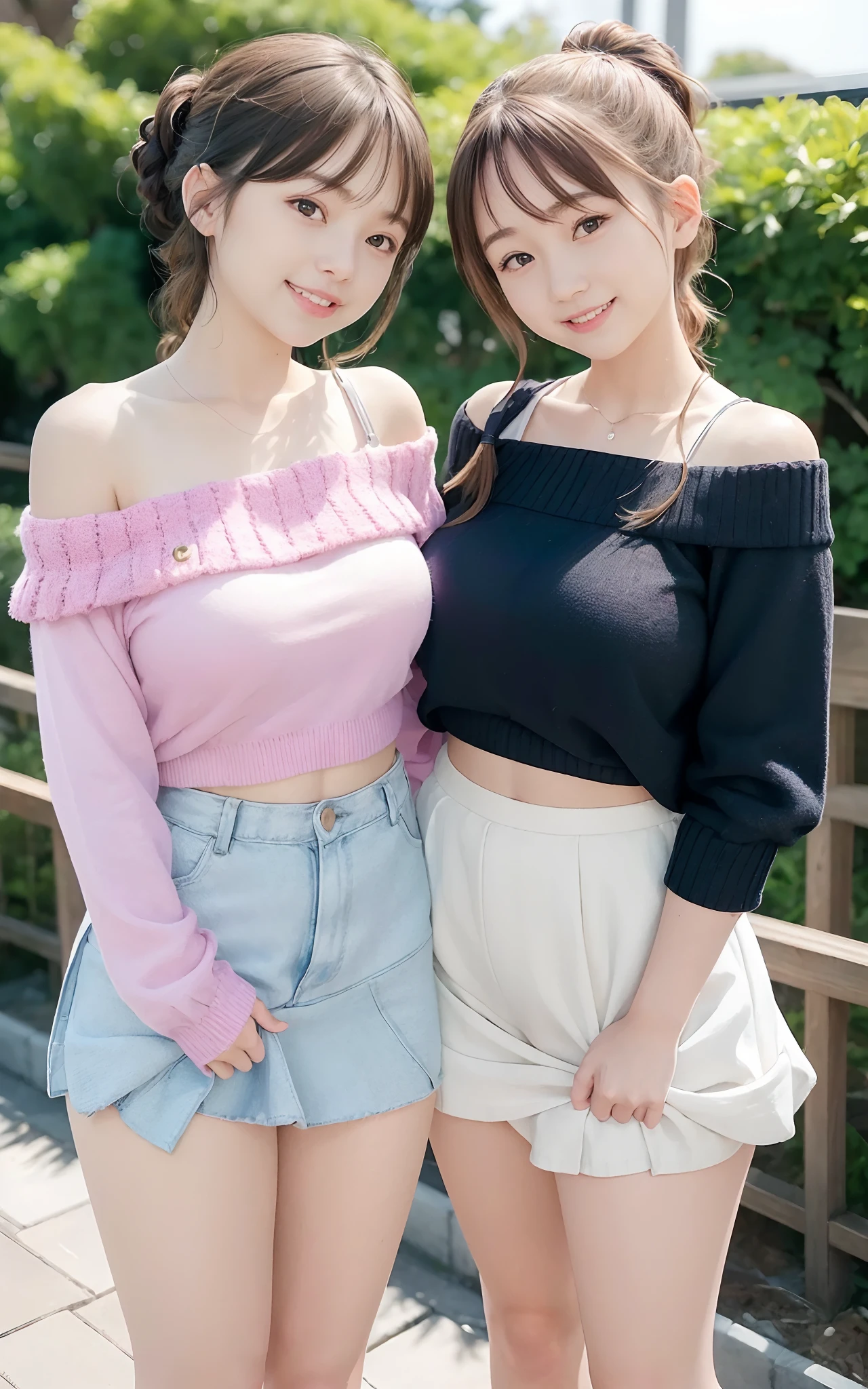 (2 meninas da mesma idade:1.2) , foco de casal, adorável, 17 anos, tronco - SeaArt AI