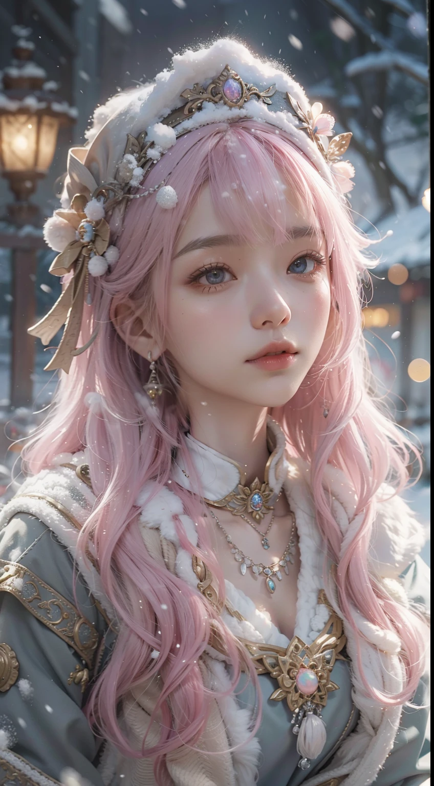 A girl with pink hair and a crown on her head - SeaArt AI
