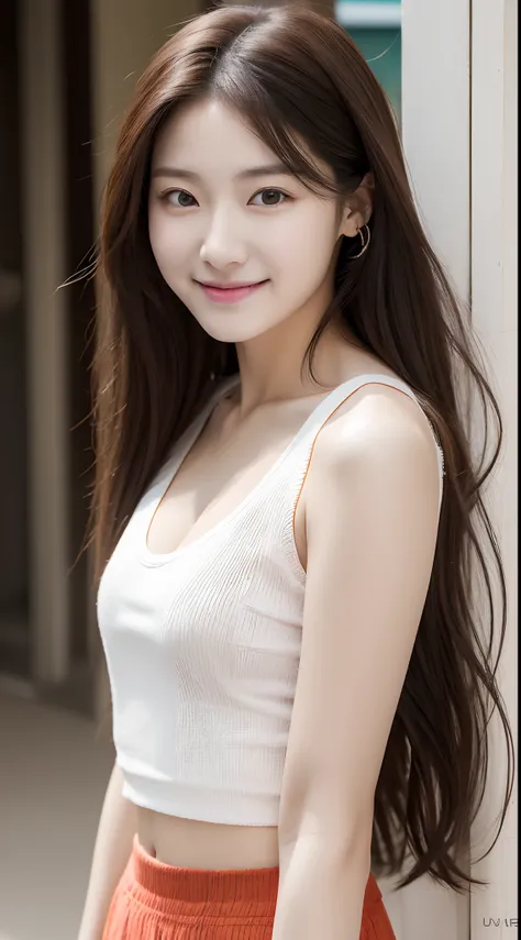 realistic photos of 1 cute Korean star, hair behind ears, white skin, thin makeup, 32 inch ...