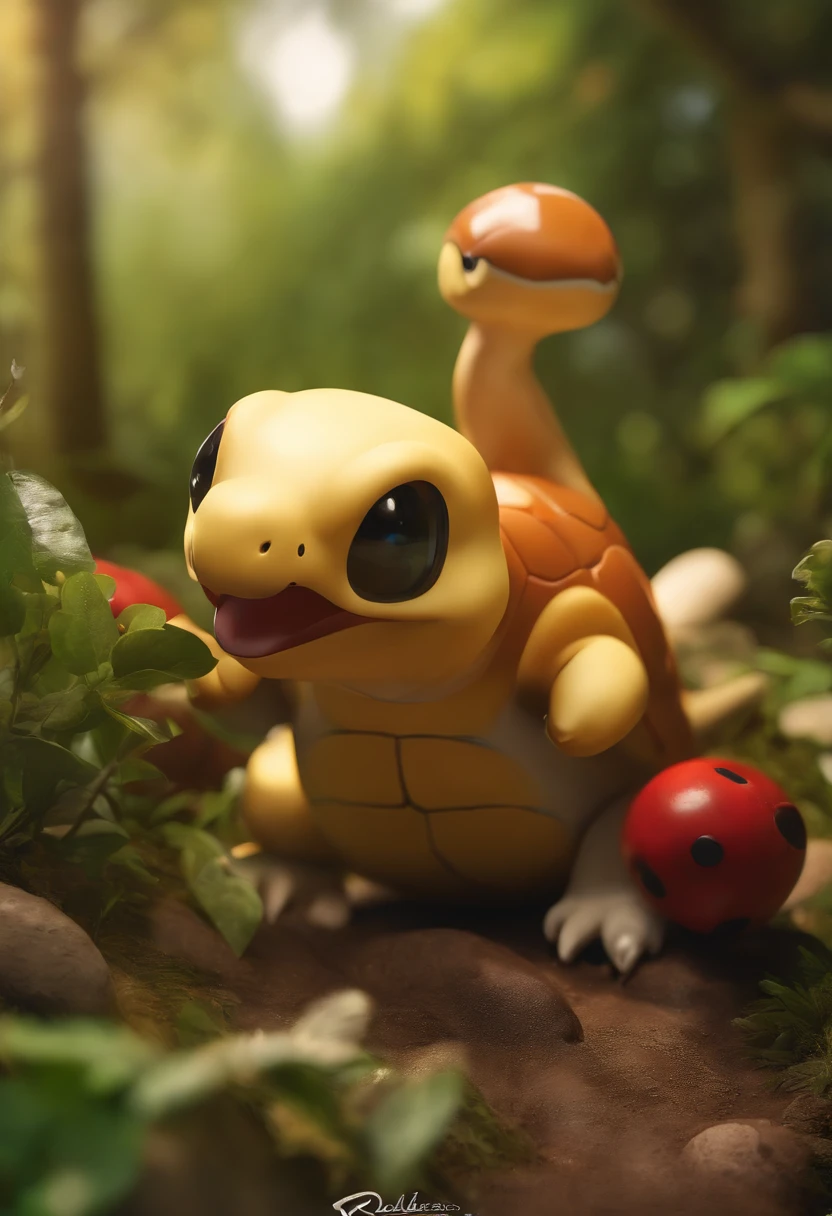 There is a small toy turtle that is sitting on a rock - SeaArt AI